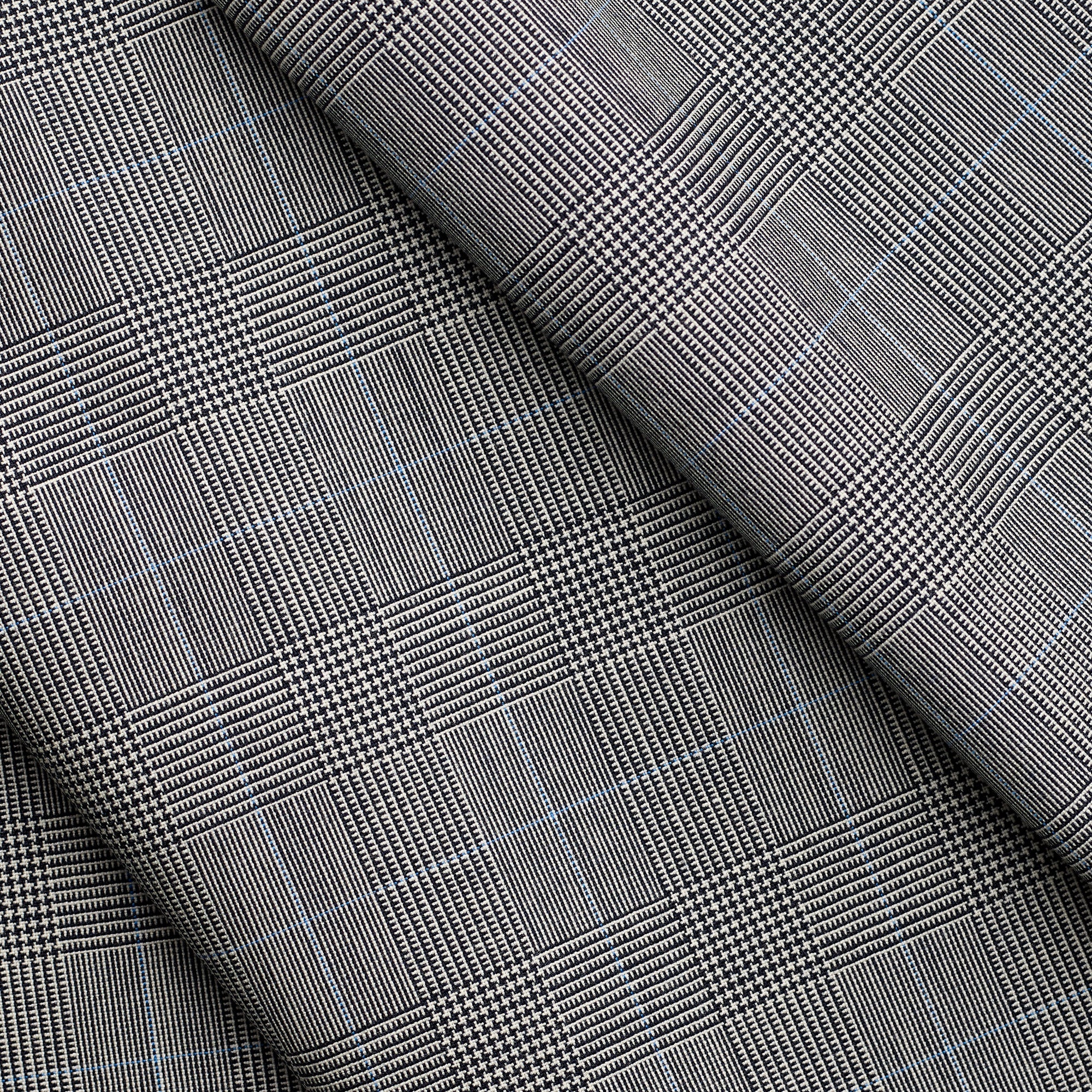 FC51 : Navy & Ecru Glen Check with Blue Deco Fox City – Fox Brothers ...